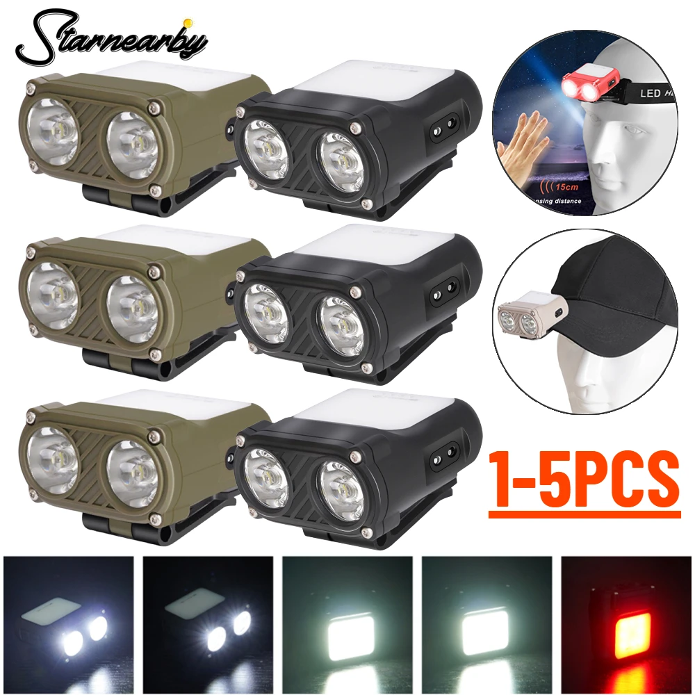 1-5PCS-Sensor-Cap-Light-LED-Clip-on-Light-Headlamp-COB-LED-Type-C ...