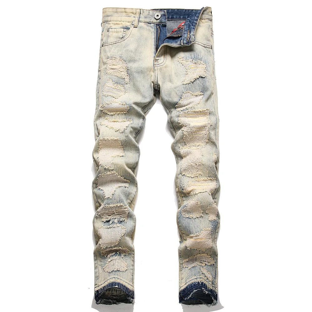 Men-Holes-Ripped-Patchwork-Denim-Jeans-Vintage-Blue-Distressed-Patches ...
