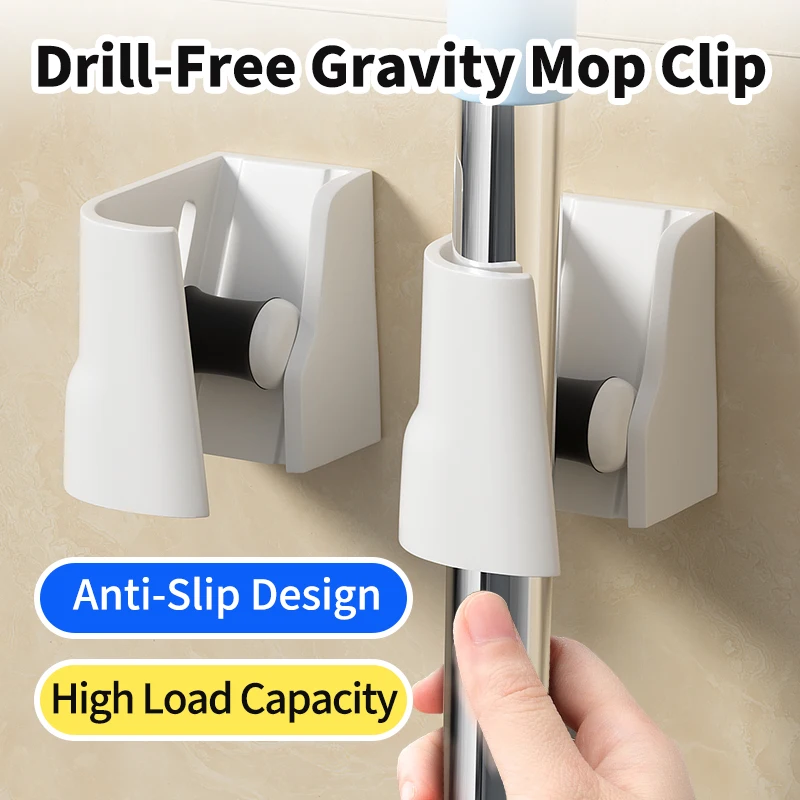 1-4-Piece Strong Drill-Free Mop Clips: Wall-Mounted Bathroom/Balcony ...