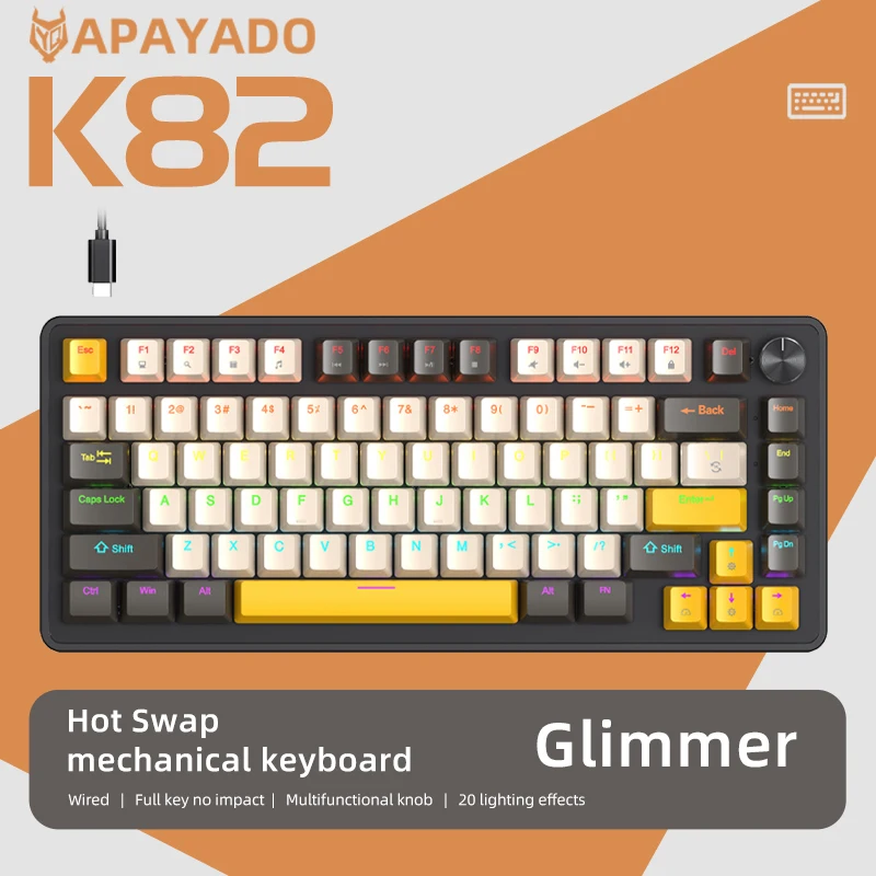 Hot-Swap-Mechanical-Keyboard-Wired-with-Metal-Knob-APAYADO-K82-Gaming-Keyboard-Transparent ...