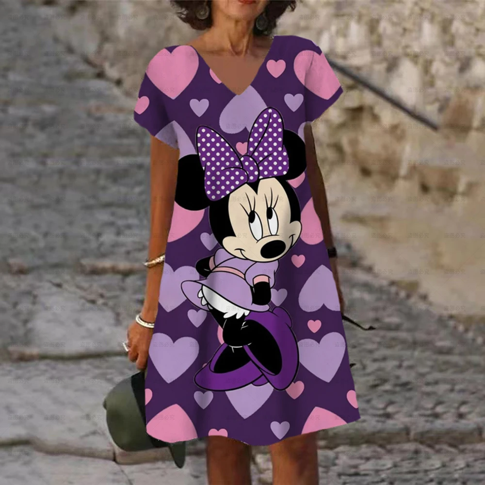 Bohemian Mini Dresses Women Print Disney Minnie Mickey Mouse Sundress ...