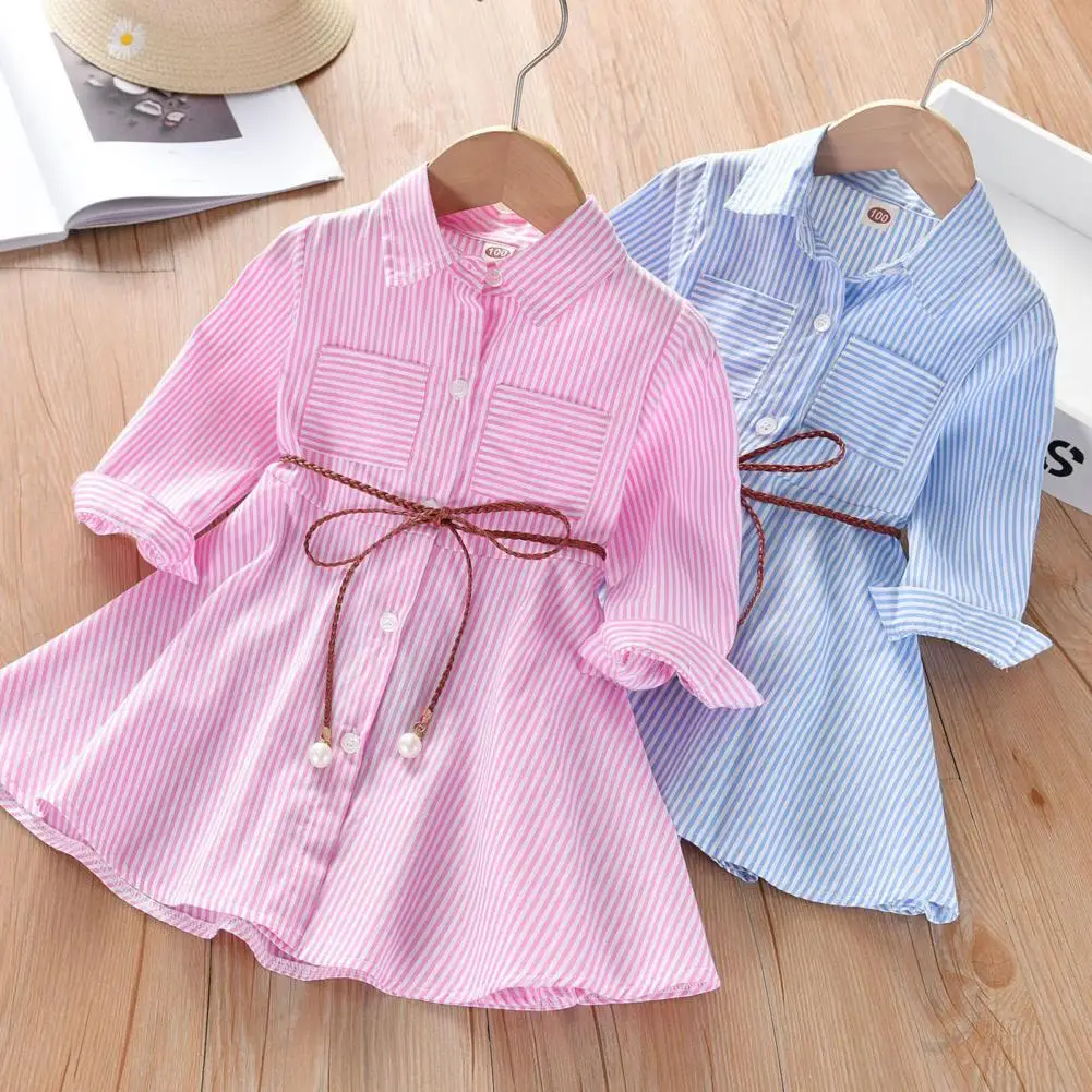 Girls Casual Dress Long Sleeve 2 Colors Shirt Dress Girls Lapel Long ...