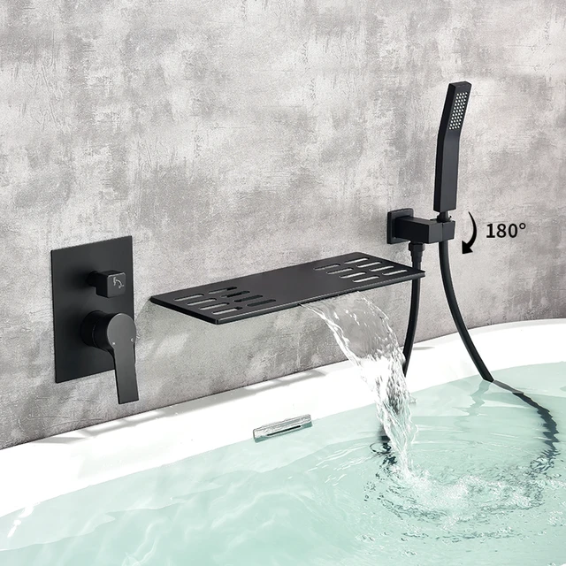 Wall Mount Tub Faucets with Sprayer Waterfall Bathtub Filler Tub Shower ...