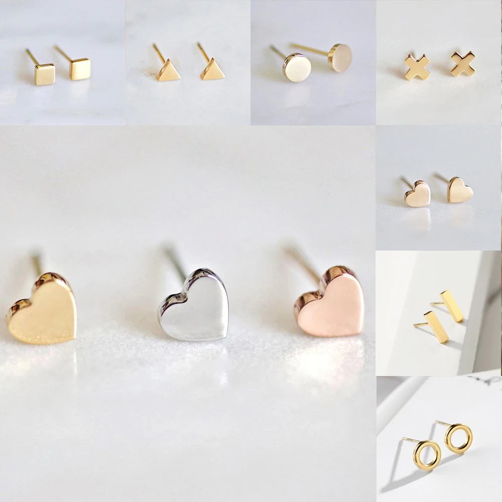 Mini Stainless Steel Stud Earings for Women Small Heart Ear Studs Cross ...
