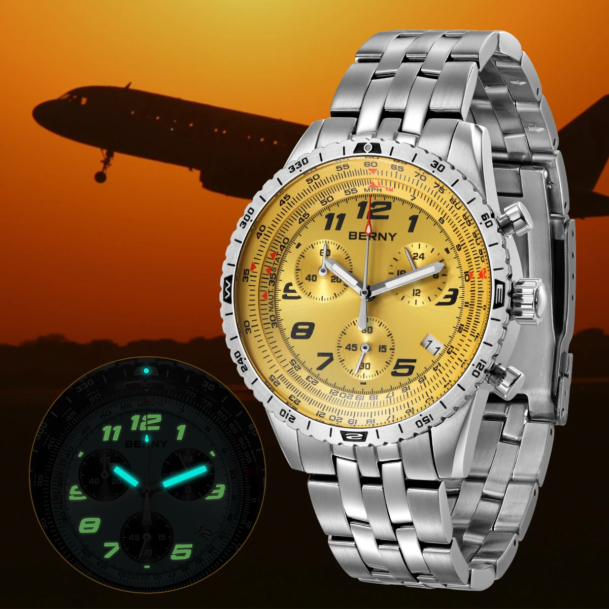 BERNY-Men-Watch-Luminous-Hand-Chronograph-Day-Date-Calendar-Quartz ...