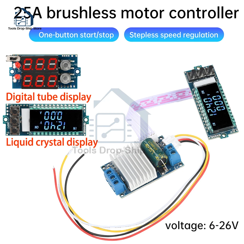 DC 6-26V 300W BLDC 3-phase Brushless Hall Free Motor Controller Motor ...