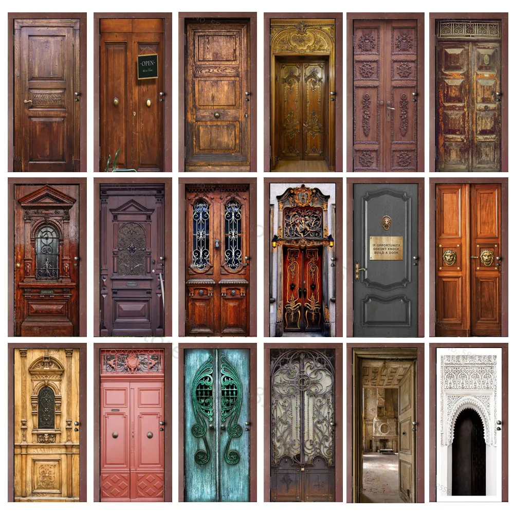Retro-Door-Stickers-Imitation-Wood-Doors-Wallpaper-3D-Self-Adhesive ...