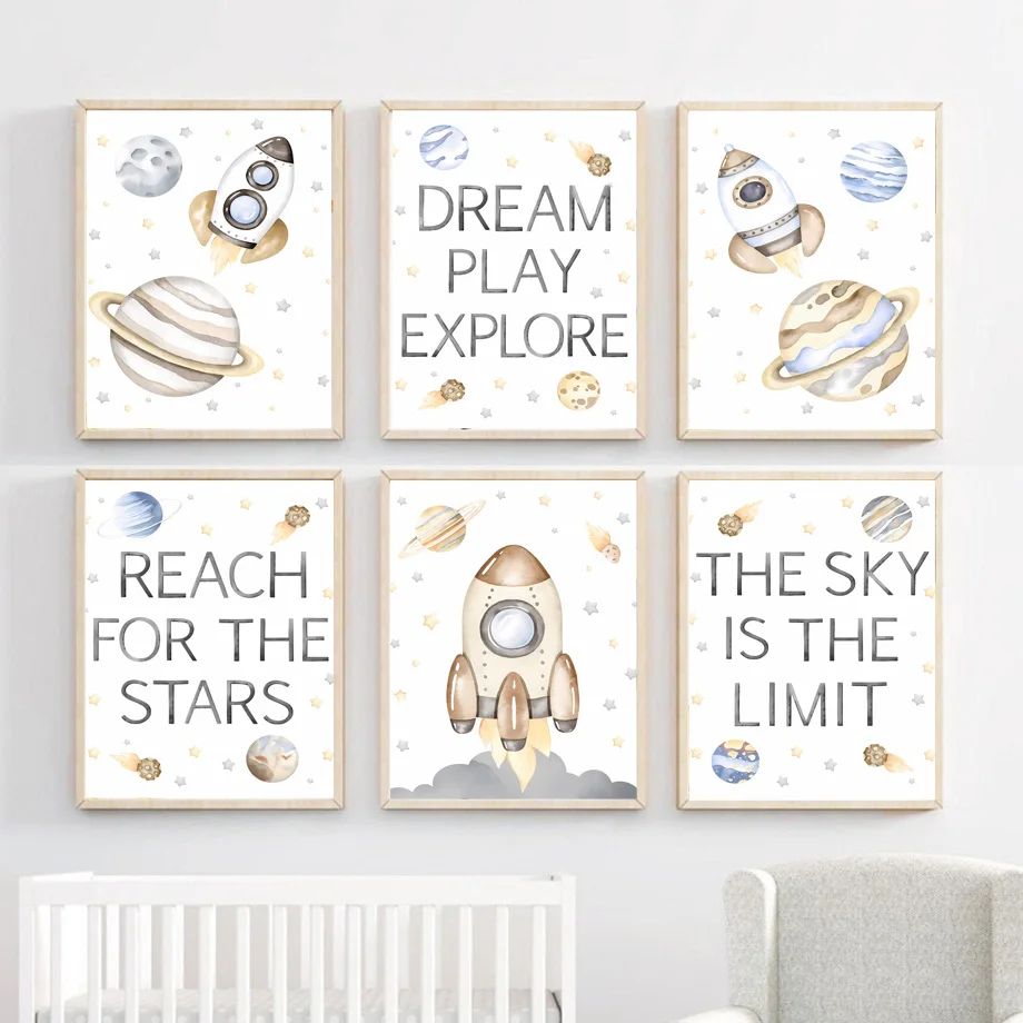 Outer-Space-Planet-Rocket-Name-Custom-Quote-Nursery-Wall-Art-Canvas ...