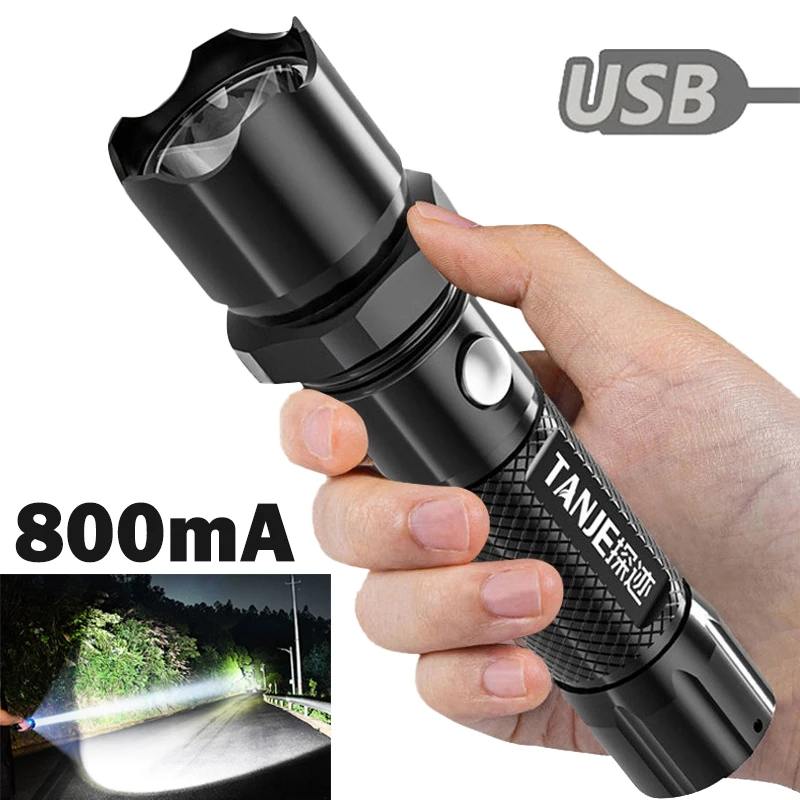 Led Rechargeable Flashlight Torch Powerful Light Tactical Flash Light ...