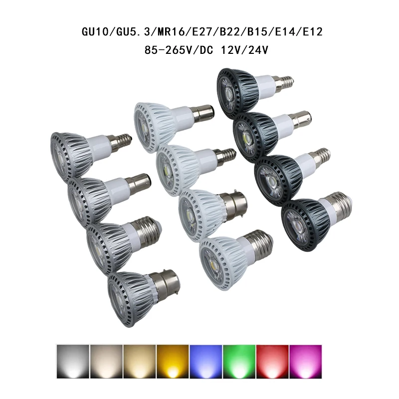 MR16 E27 GU10 E14 E12 B22 GU5.3 5W 12V 24V LED Dimmable COB Spotlight ...
