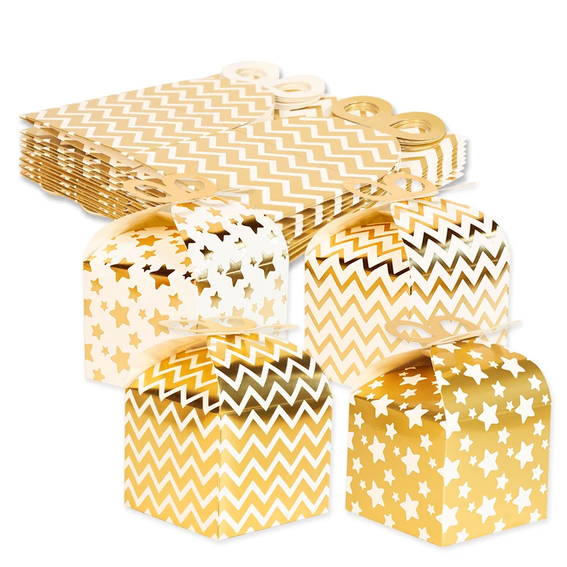 12pcs-Gold-Candy-Treat-Boxes-with-Handle-Golden-Star-Chevron-Gift-Box ...
