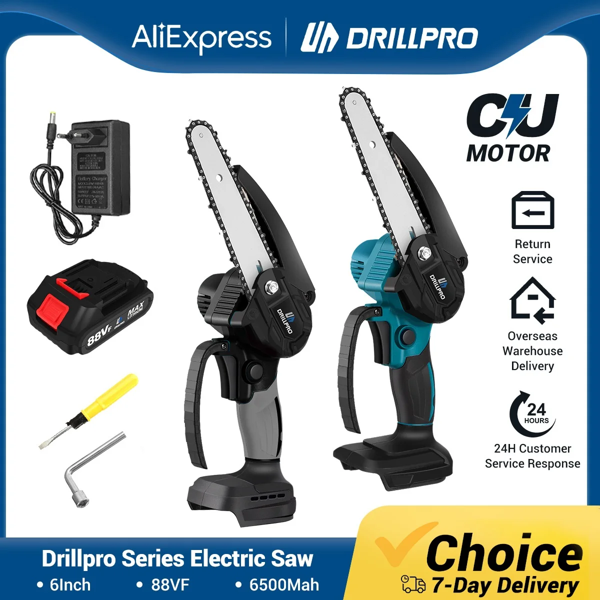 Drillpro-6Inch-3000W-Electric-Chainsaw-Cordless-Woodworking-Garden ...