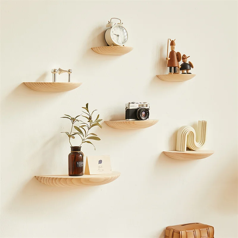 Wooden Semicircle Wall Shelf Background Wall Hanging Projector Display ...