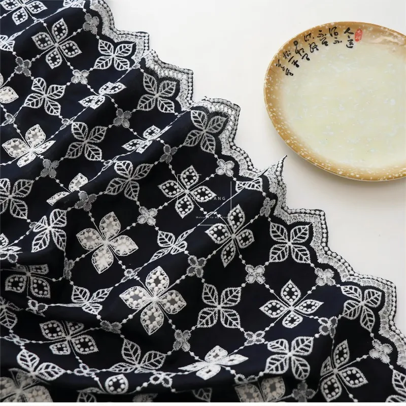 Black-New-Pure-Cotton-Cloth-Hollow-out-Full-Embroidery-Lace-Fabric ...