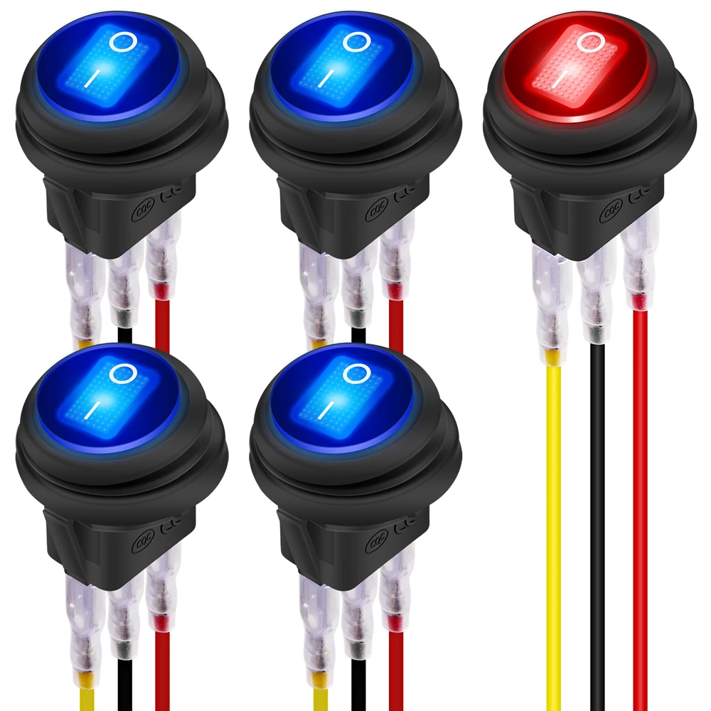 5PCS-12V-20A-Waterproof-Rocker-Switch-Lighted-Round-ON-Off-3-Pin-12 ...