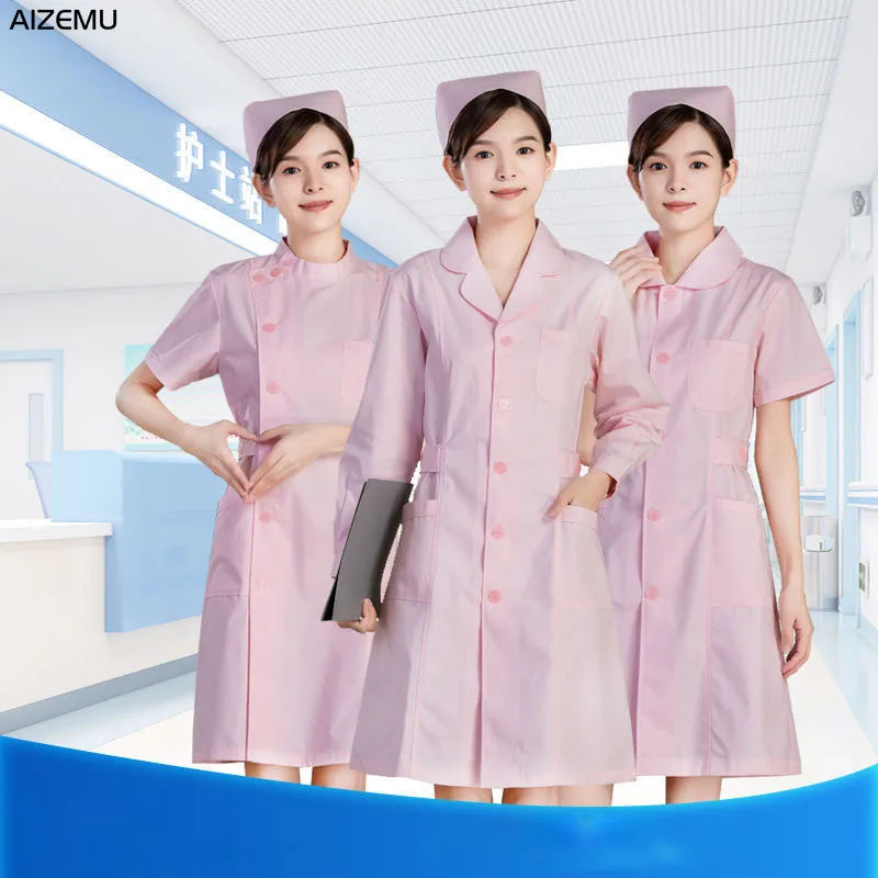 Women-Pink-Nursing-Scrubs-Jacket-Scrub-Uniforms-Round-Collar-Scrub-Lab ...