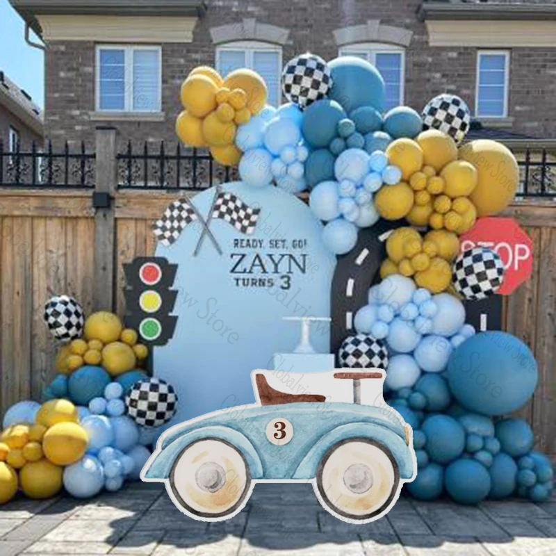 Two-Fast-Birthday-Decorations-Racing-Car-Cutouts-Mustard-Yellow-Blue ...
