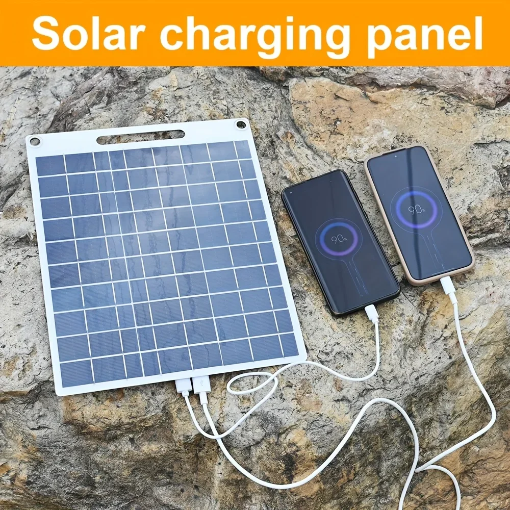 Portable solar power bank with two USB ports, suitable for outdoor ...