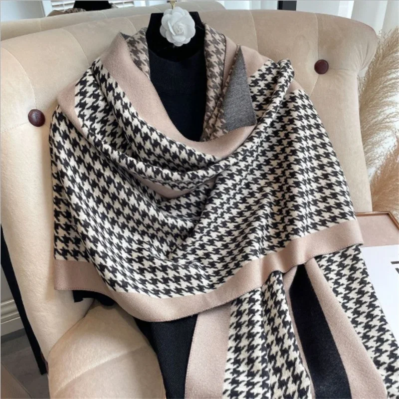 Thick-Warm-Winter-Scarf-Houndstooth-Design-Print-Women-Cashmere ...