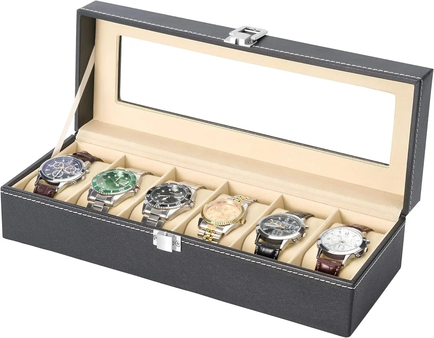 6-Slot-PU-Leather-Watch-Box-Display-Case-Jewelry-Organizer-with-Glass ...