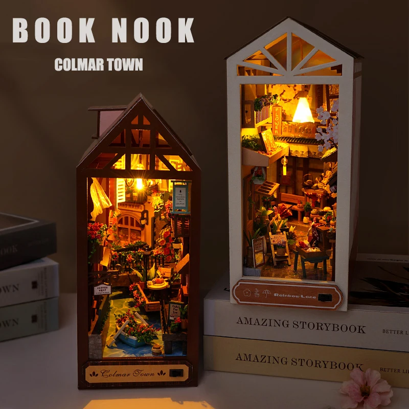 DIY Wooden Dollhouse Colmar Town Model Book Nook Bookend Bookcase Miniature With Furniture Kit ...