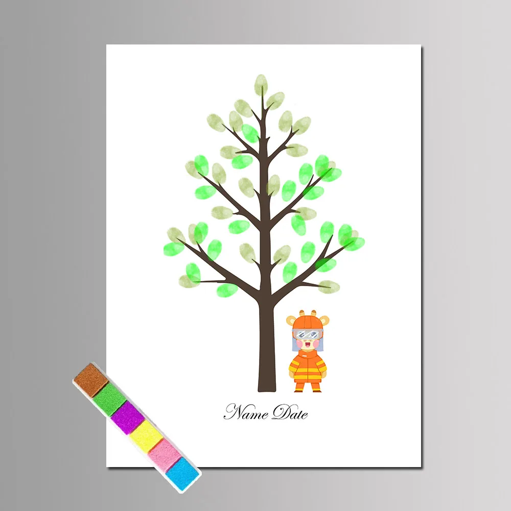 Firefighter-Giraffe-DIY-Fingerprint-Tree-Guest-Book-Anniversary-Gift ...