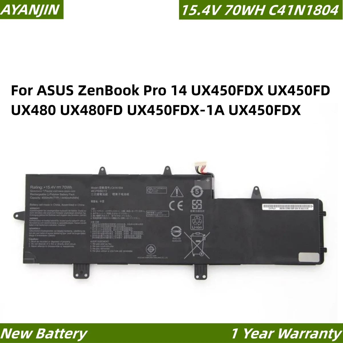 C41N1804-15-4V-70WH-Laptop-Battery-For-ASUS-ZenBook-Pro-14-UX450FDX ...