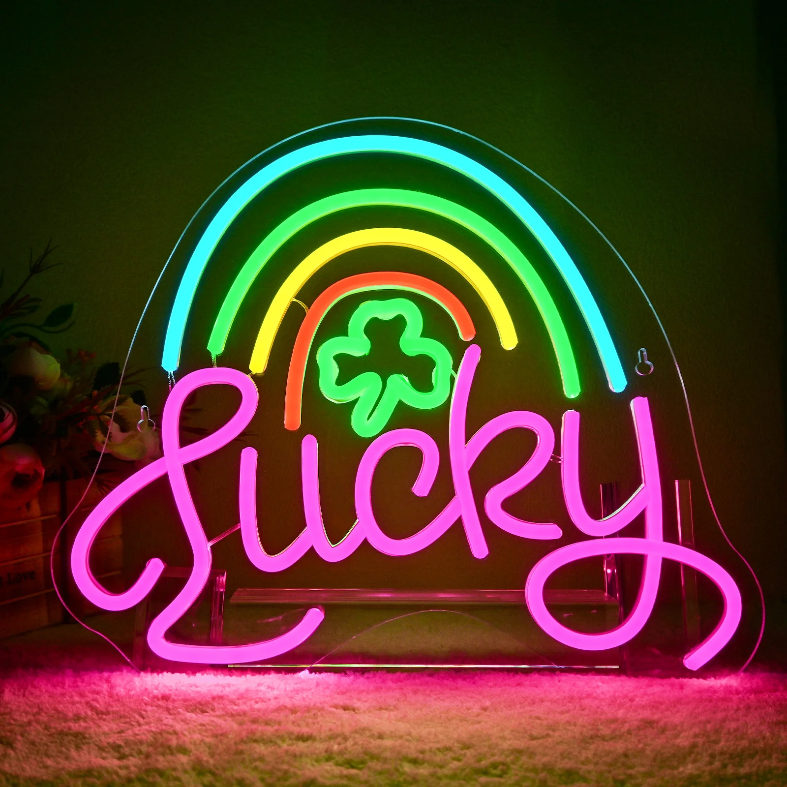 Lucky Clover Neon Sign For Wall Decor Rainbow LED Lights Room ...