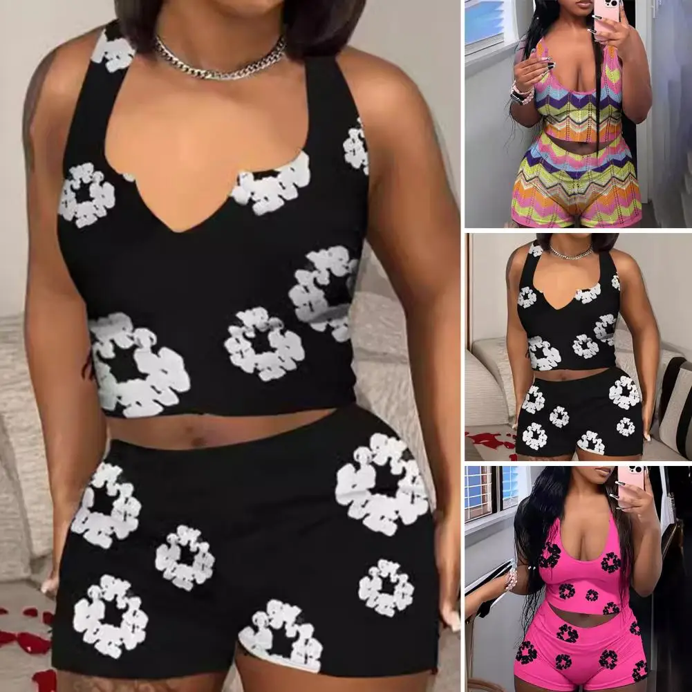 Women-Crop-Top-Shorts-Suit-Women-s-Crop-Top-High-Waist-Shorts-Set-V ...