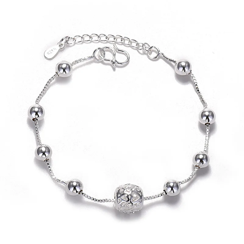 Sterling-Silver-Color-Bracelets-for-Women-Lucky-Bead-Ball-Charm-Hand ...