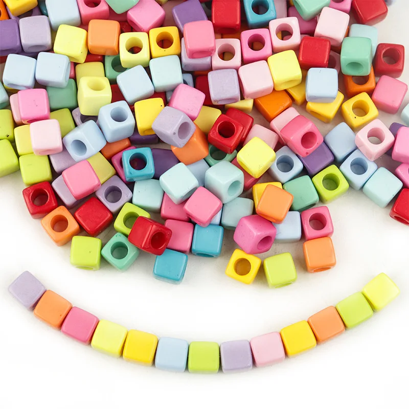 50pcs-7mm-Acrylic-Square-Beads-Solid-Color-Square-Big-Hole-Spacer-Bead ...
