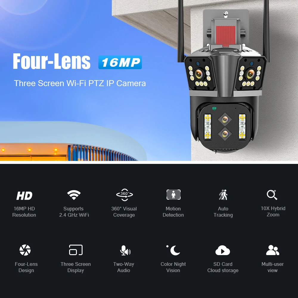 Caméra de surveillance extérieure PTZ IP WiFi HD 8MP-16MP-8K,dispositif ...