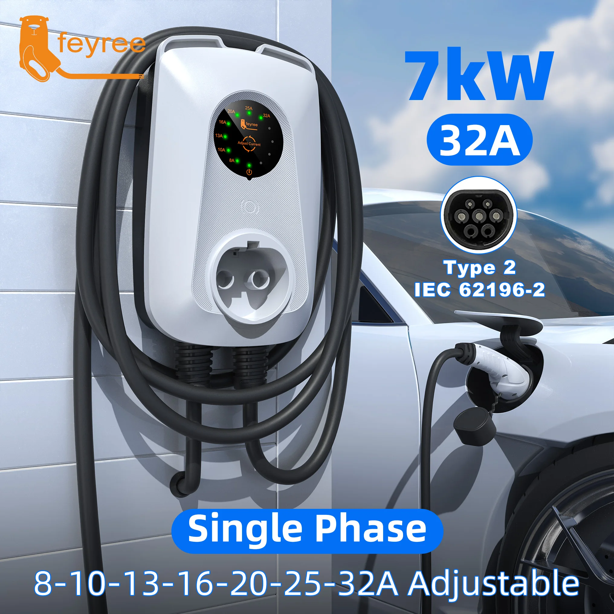 feyree 7KW EV Charger Type 2 32A Fast Charging Station Adjustable ...