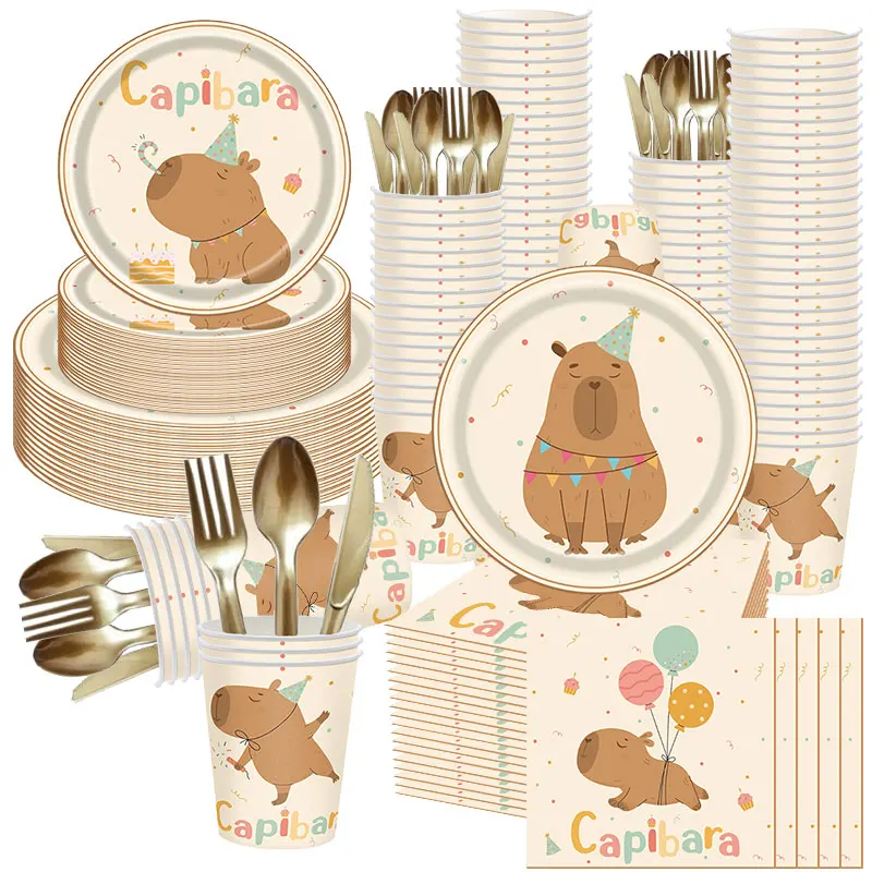 Capybara Birthday Decoration Cartoon Tableware Cups Plate Napkin ...