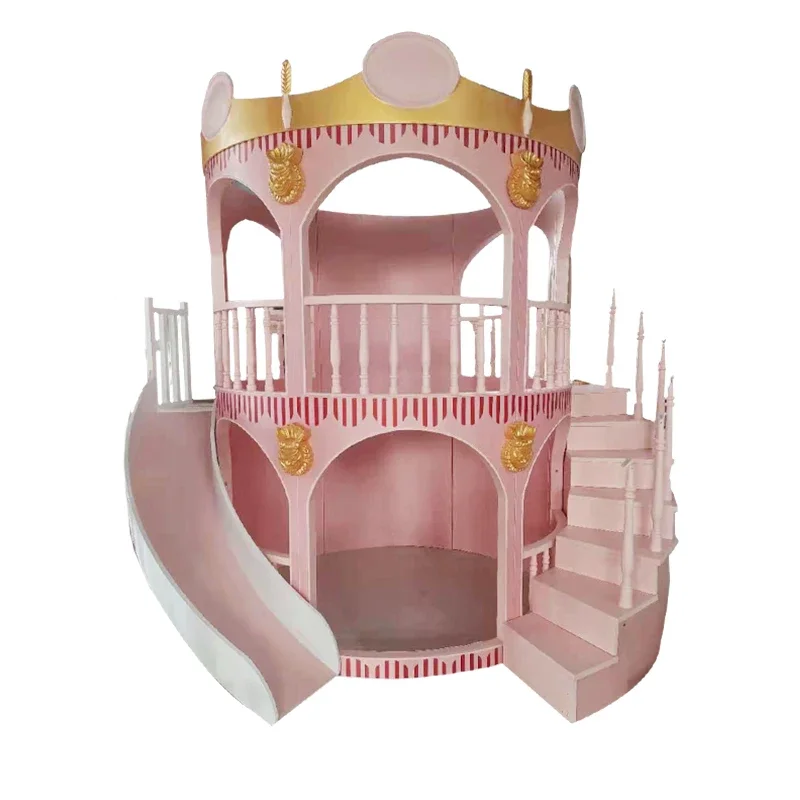 Household-solid-wood-princess-bed-pink-girl-with-slide-getting-up-and ...
