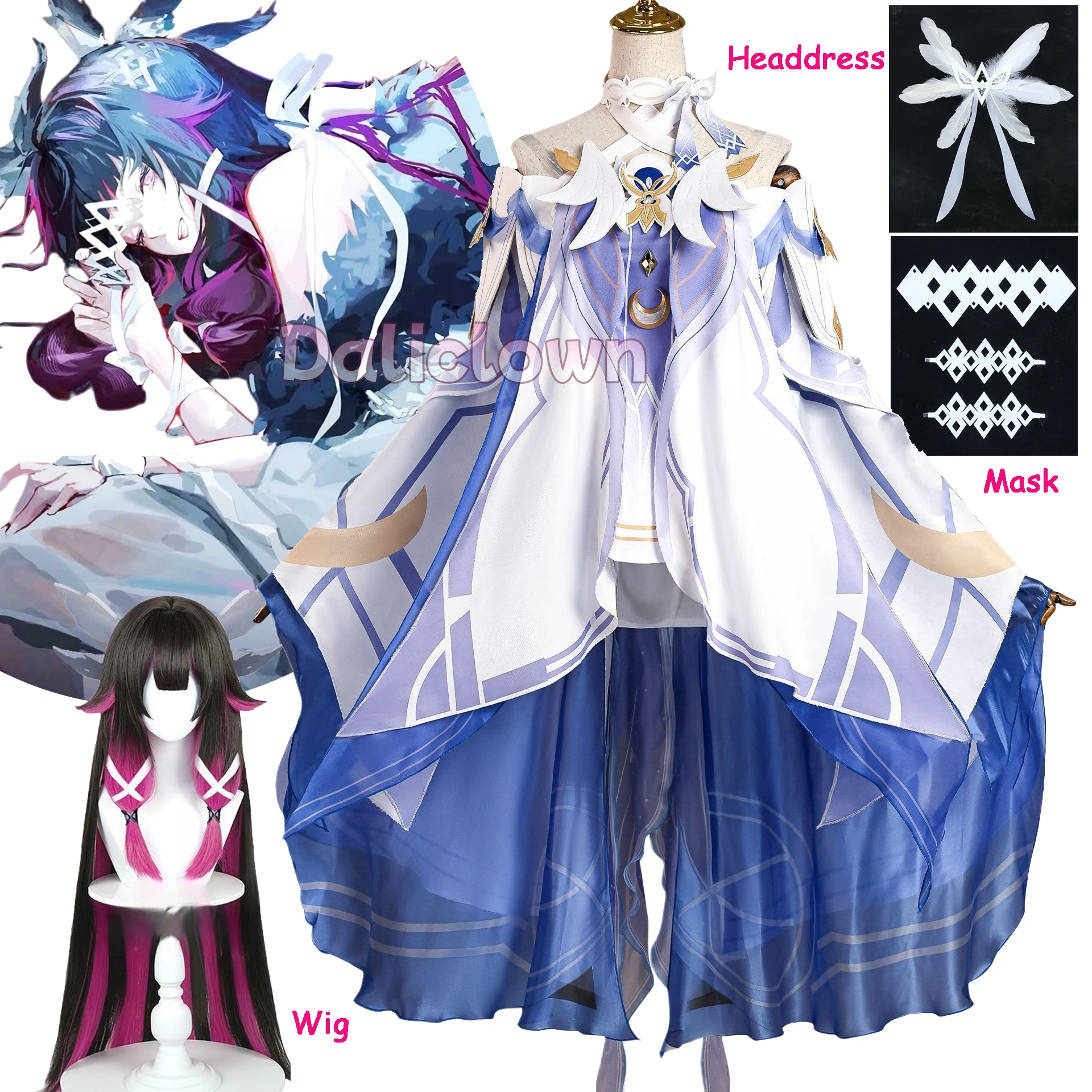 Columbina Cosplay Costume Genshin Impact Damselette Women Dress Clothes ...
