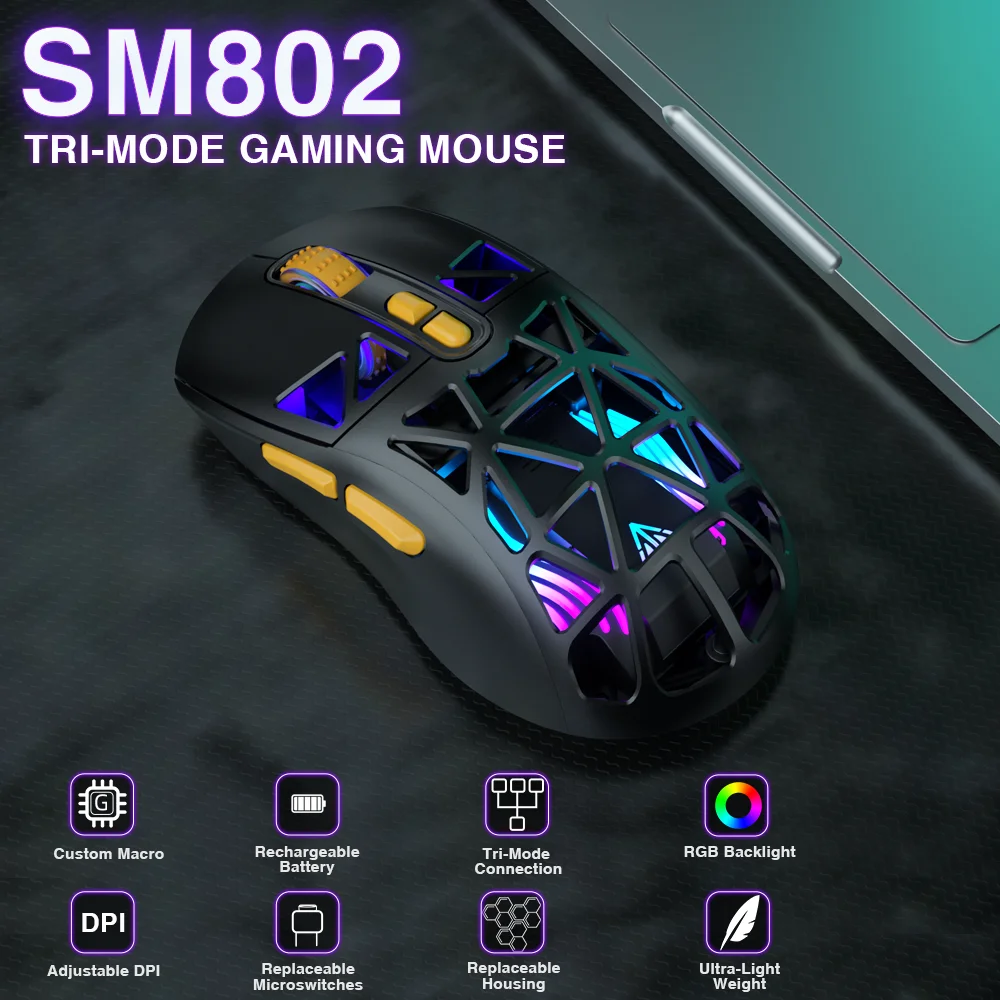 SOLAKAKA-SM802-Wireless-Gaming-Mouse-10000-DPI-Customized-Macro ...