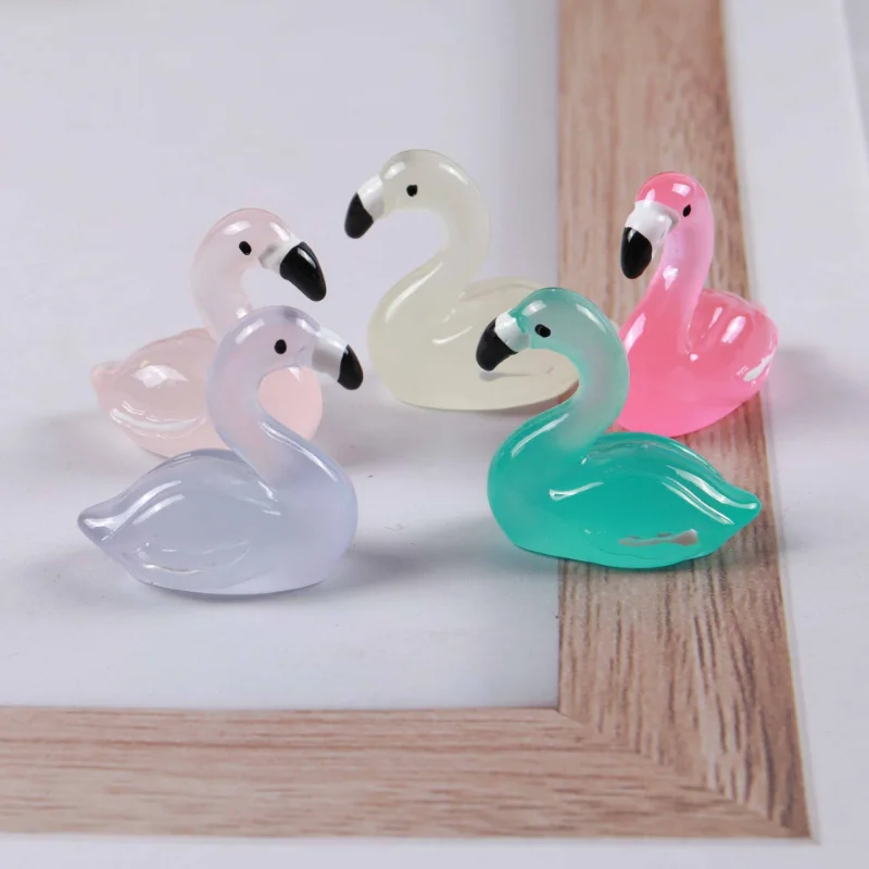 10Pcs Resin Cabochon Luminous Flamingo Miniature Figurines Fairy Garden ...