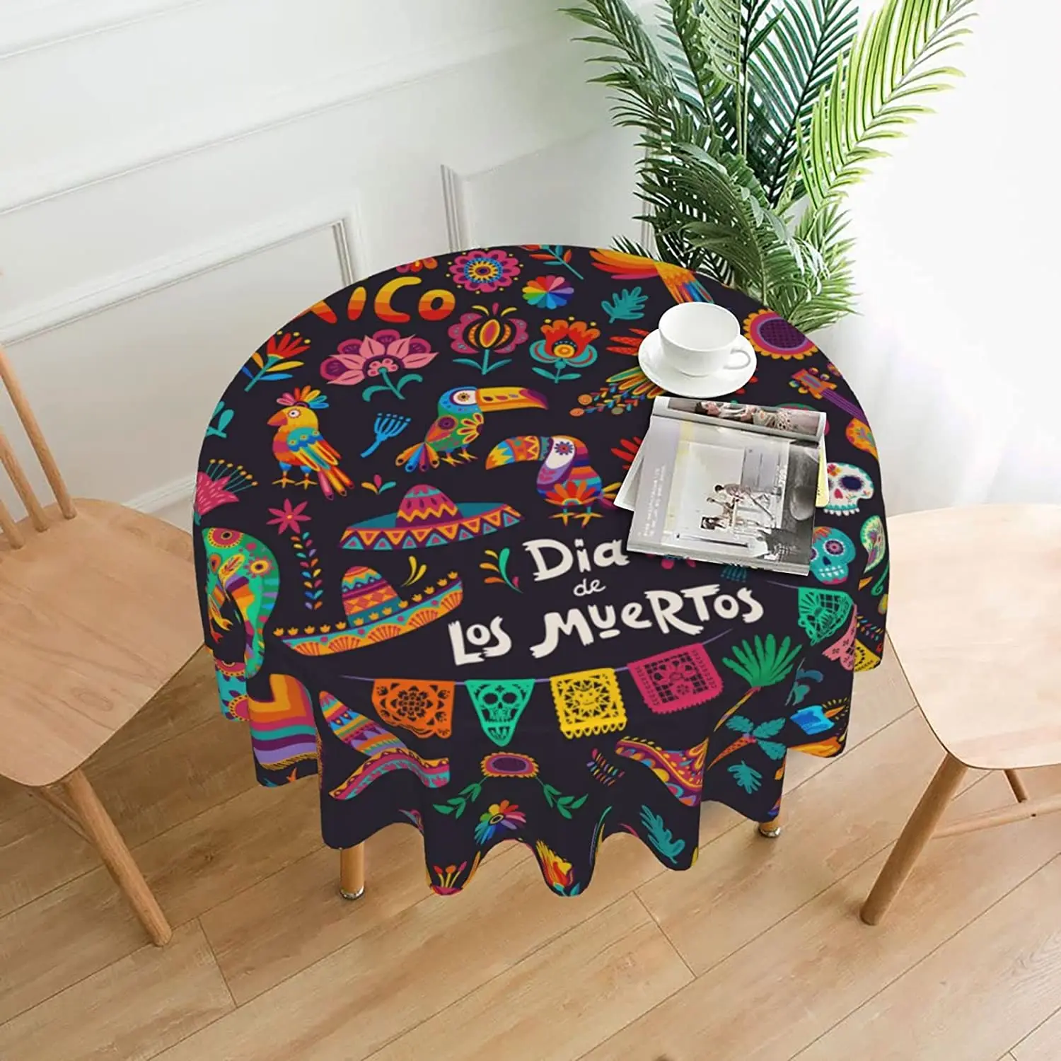 Day of The Dead Tablecloth Round 60 Inch Mexican Dia De Los Muertos ...