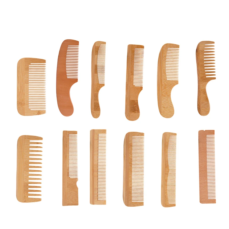 Natural Bamboo Wooden Hair Combs Anti-Static Afro Fork Comb Wide Tooth ...