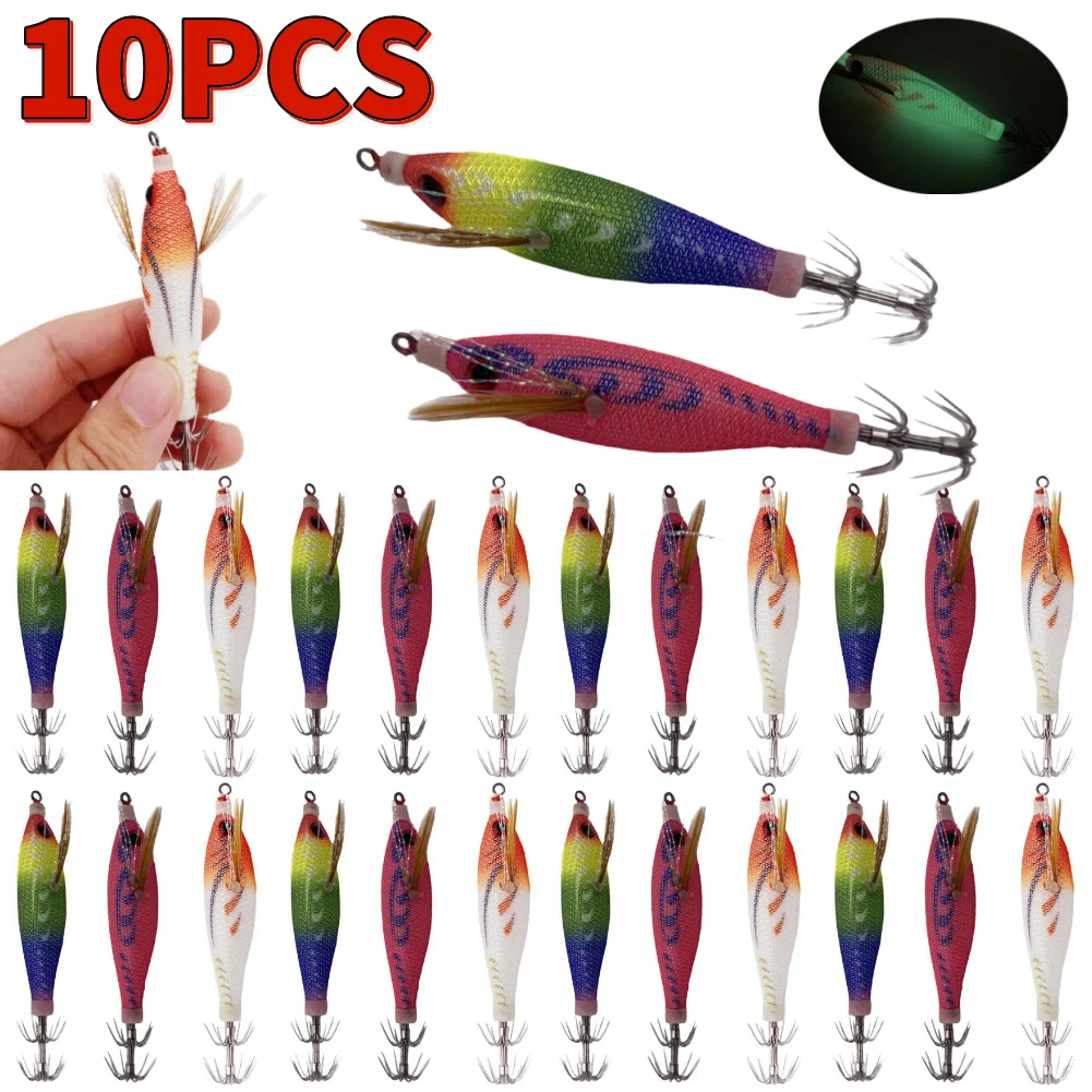 Luminous-Squid-Jigs-Horizontal-Artificial-Squid-Hook-Wood-Shrimp ...