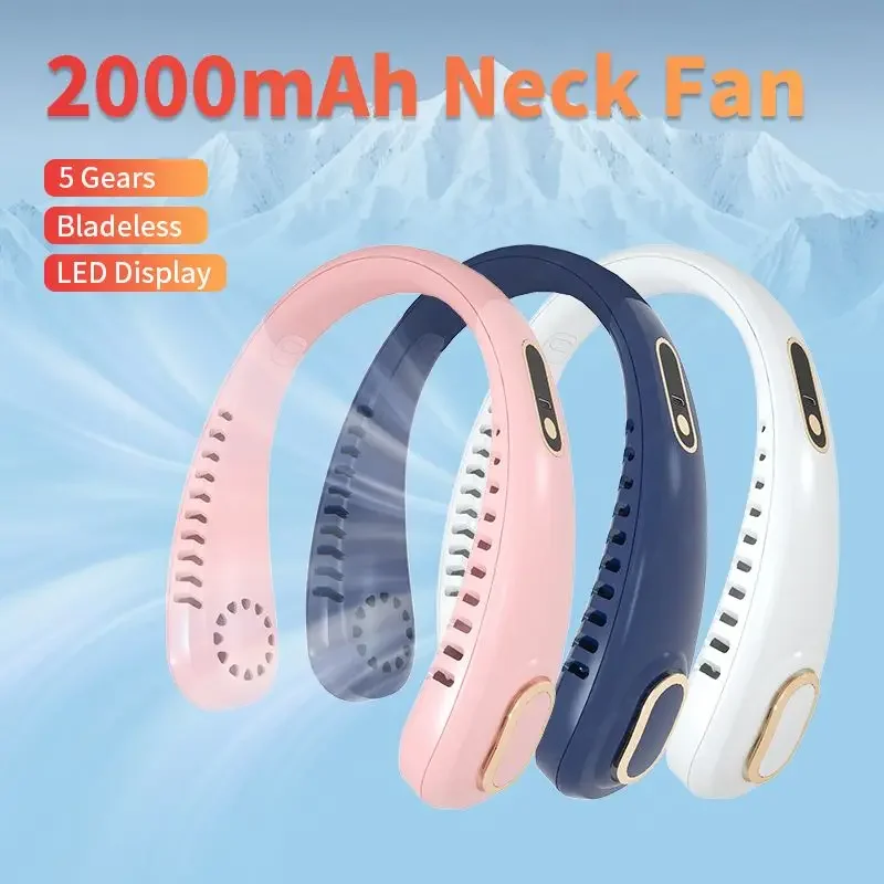 2000mAh-Neck-Fan-Portable-Bladeless-Mute-Cooler-5-Speed-Summer-Sports ...