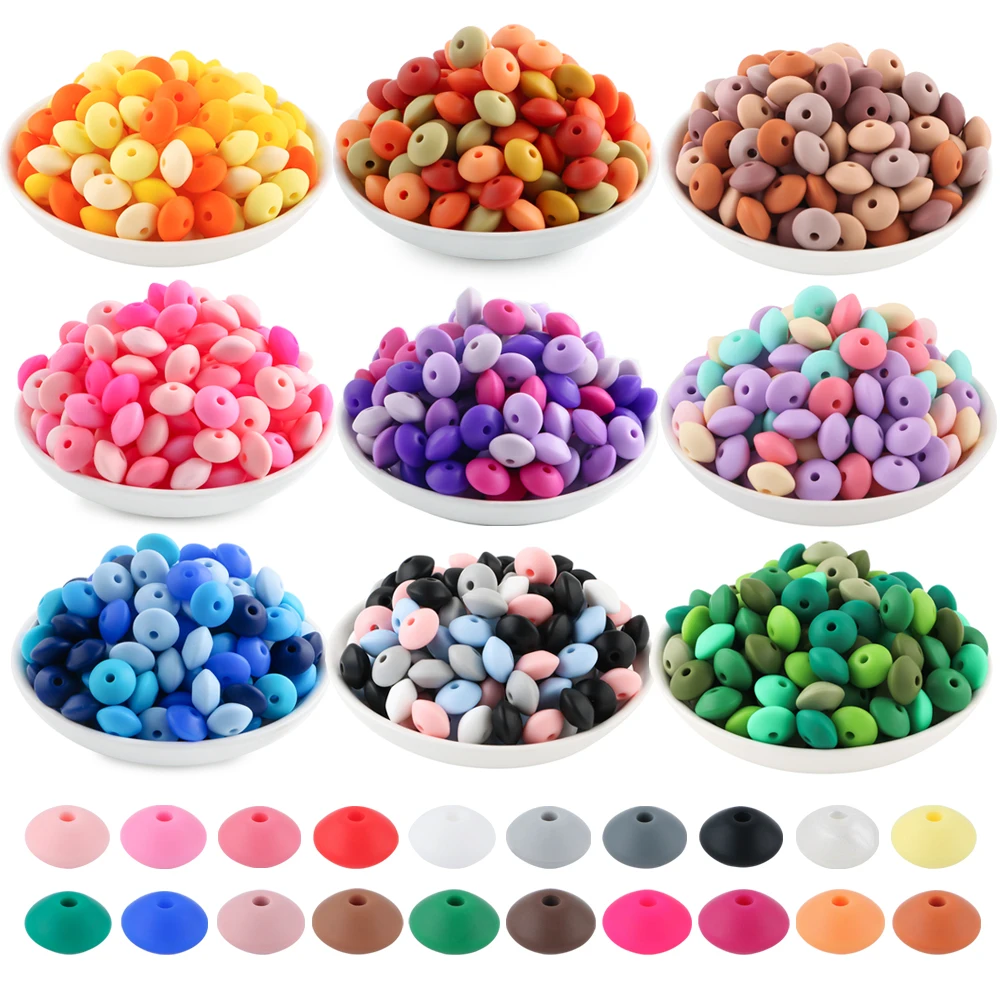 Kovict 30/100Pcs Silicone Lentil Beads 12mm Abacus Bead DIY Bracelet ...