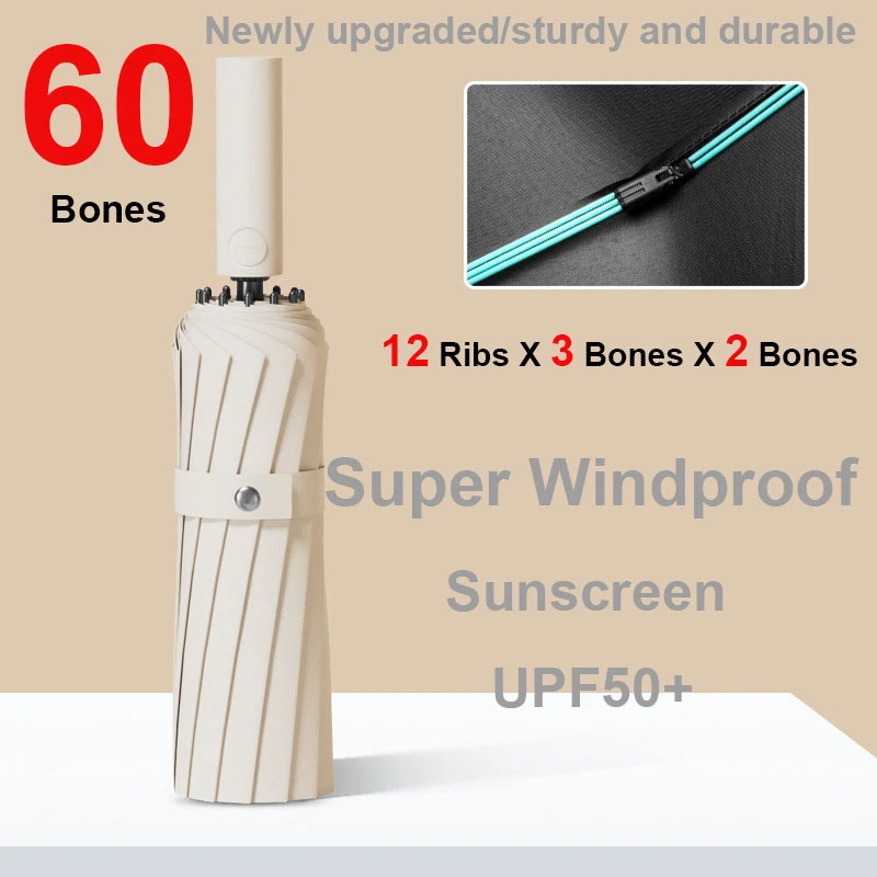 12 Ribs/60 Bone Reinforced Strong Windproof Automatic Umbrella ...