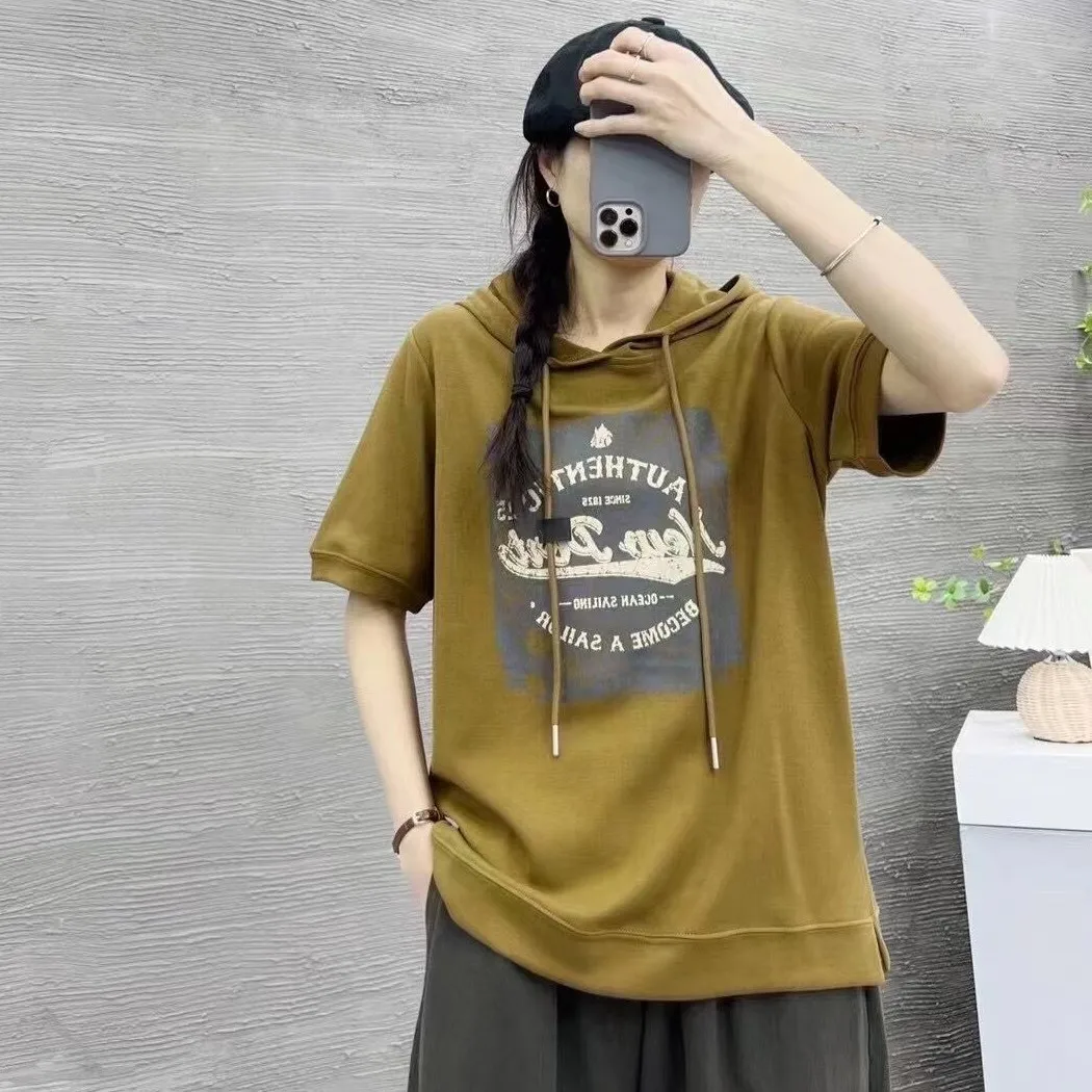 Fashion-Letter-Print-T-Shirts-For-Women-Loose-Hoody-Tops-Casual-Short ...