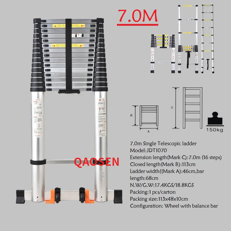 7.0m Upgrade Single Telescopic Ladder with Balance Bar