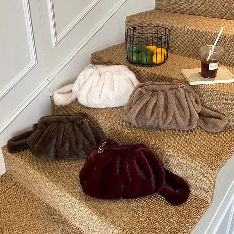 Pleated Cloud Furry Fluffy Bags for Woman Sac Femme Shoulder Crossbady ...