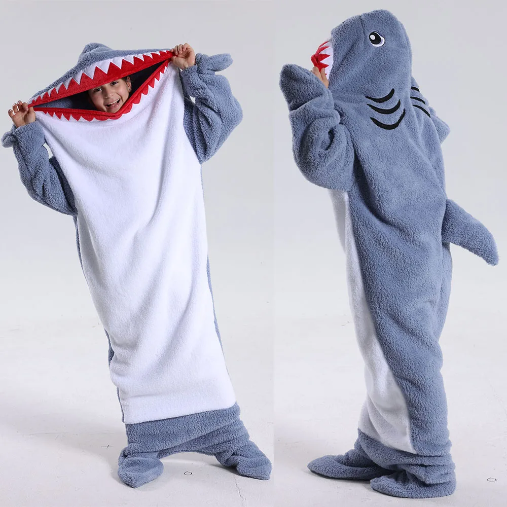 Shark Hoodie Blanket Fleece Sherpa For Adult Wearable Winter Warm ...