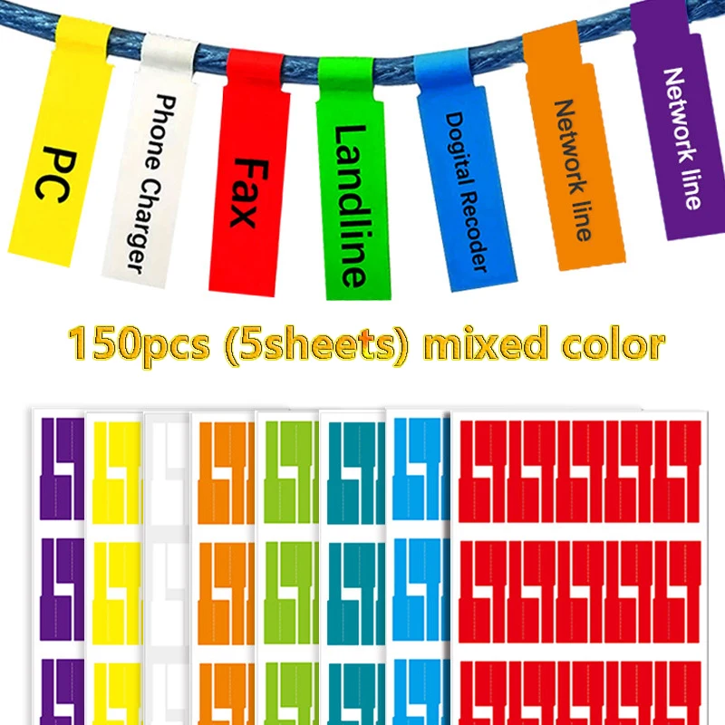 150Pcs-5-Sheets-A4-Cable-Tags-Cable-Labels-Wire-Marking-Network ...