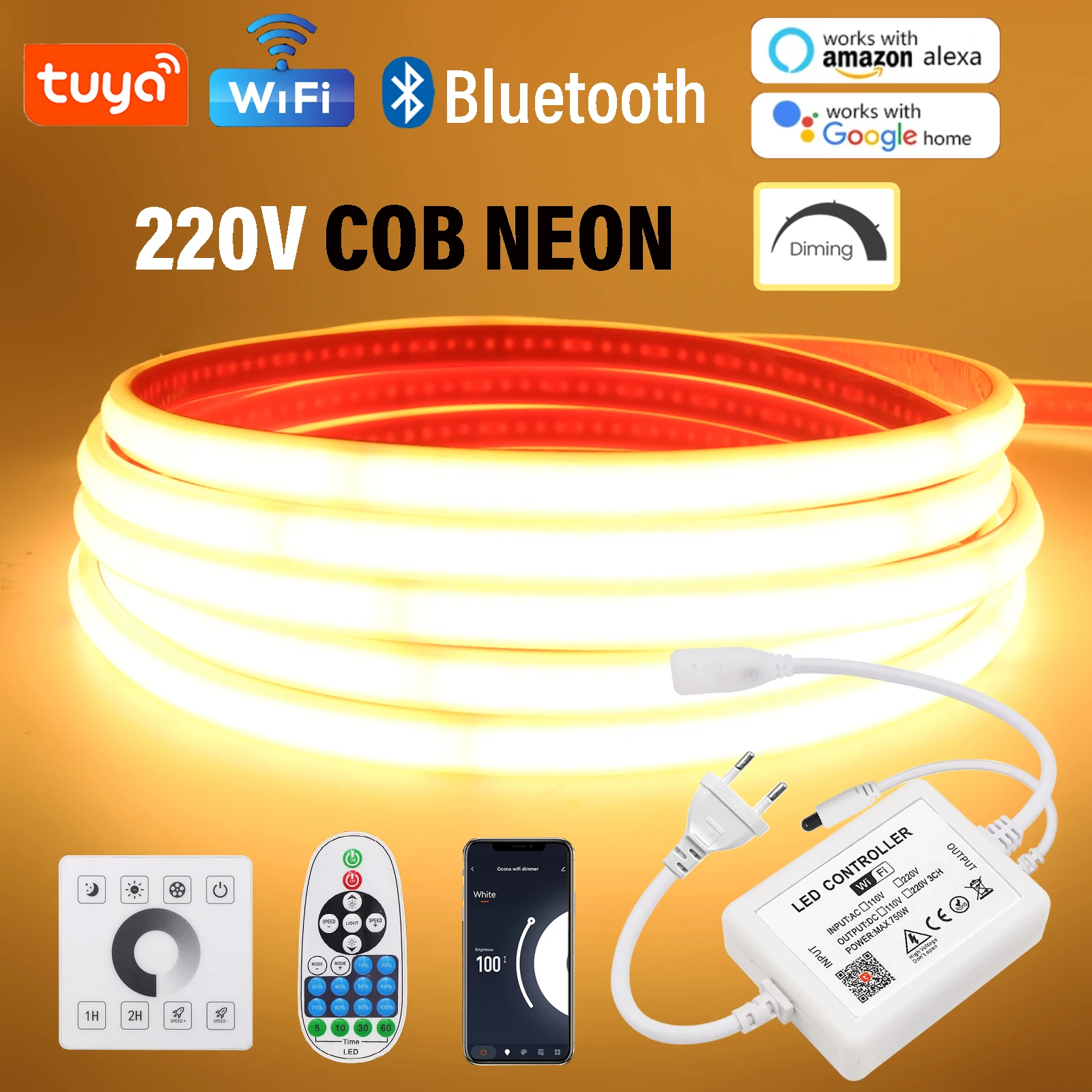 Tuya-APP-WIFI-Bluetooth-Control-COB-LED-Strip-Light-220V-With-Adhesive ...